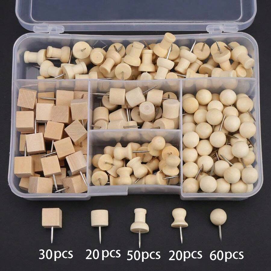 50pcs/180pcs Boxed Wooden Round Square Push Pins Message Board I-Shaped ...
