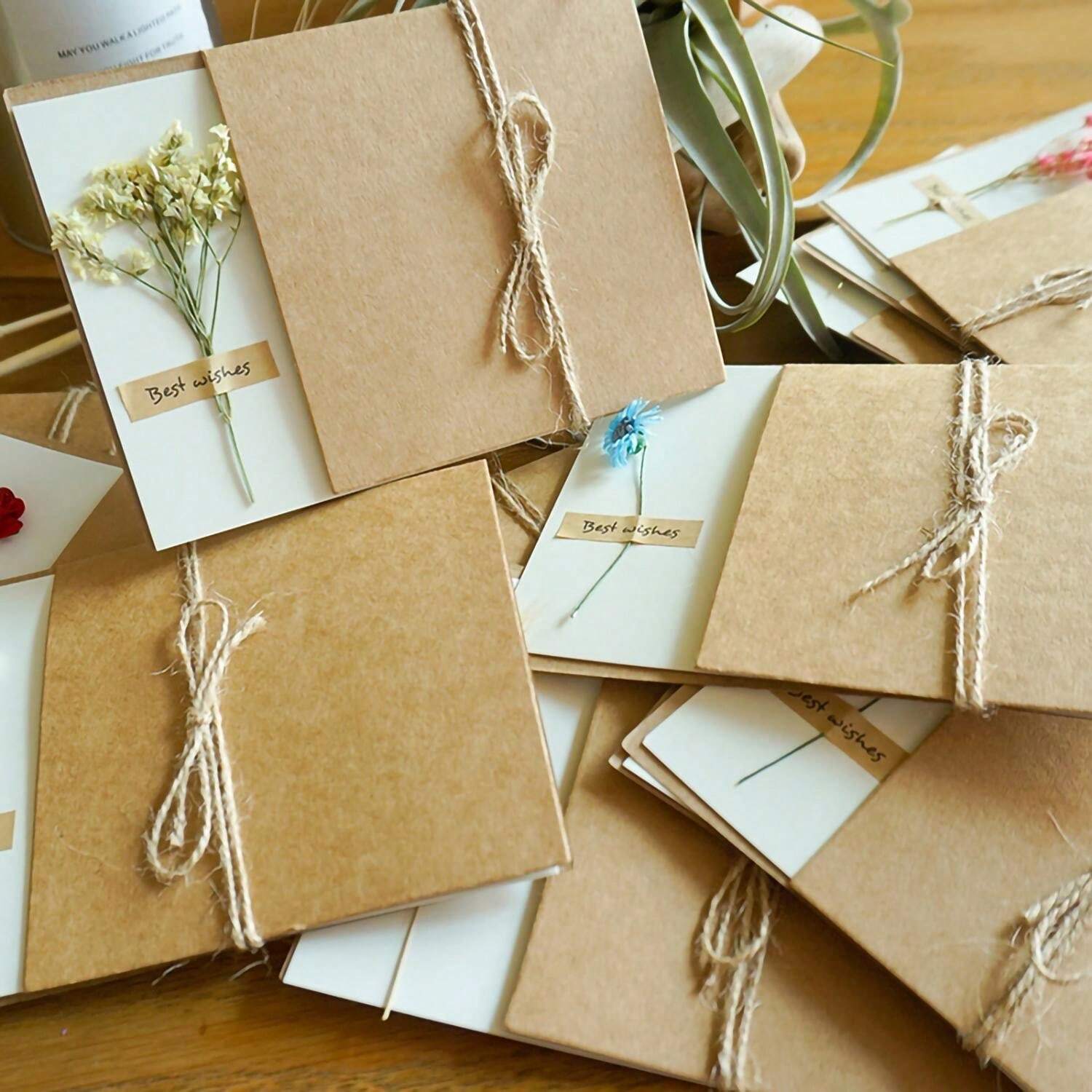 Kraft Paper Floral Greeting Card Set - Set Of 10 (5 Types Of Flowers ...