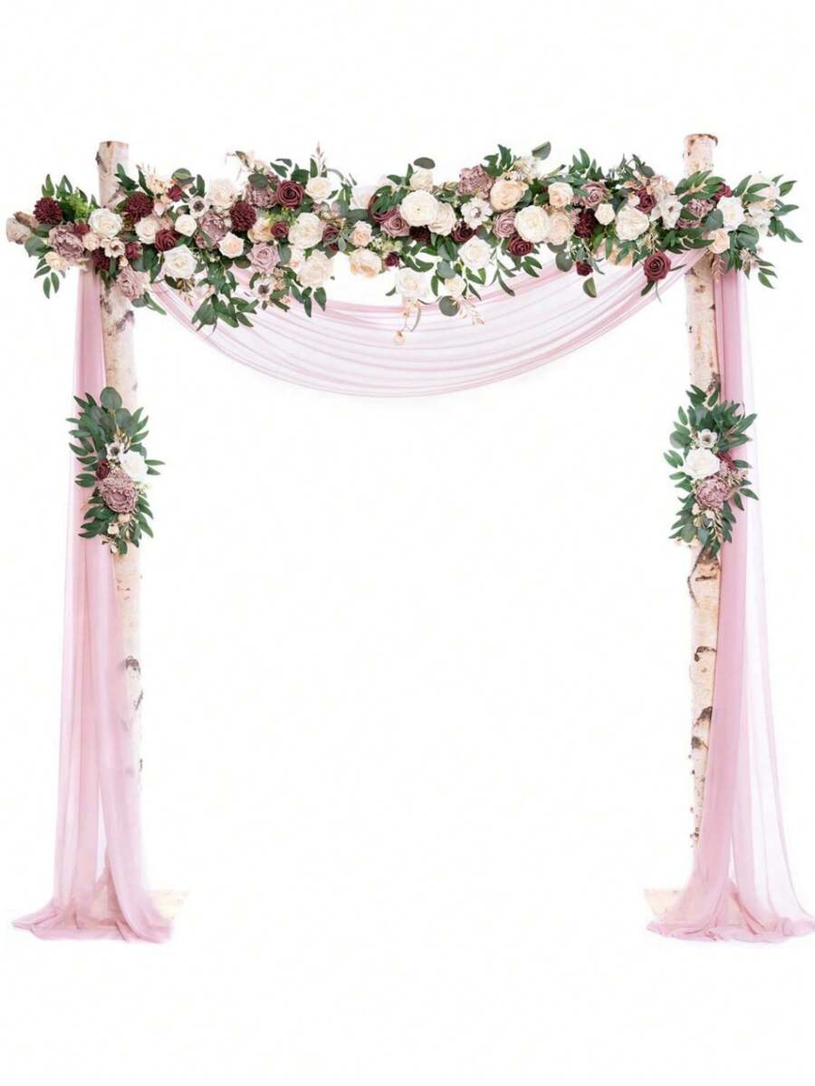 Set Of 4 Wedding Arch Flowers With Drape Kit 3pcs Artificial Flower ...
