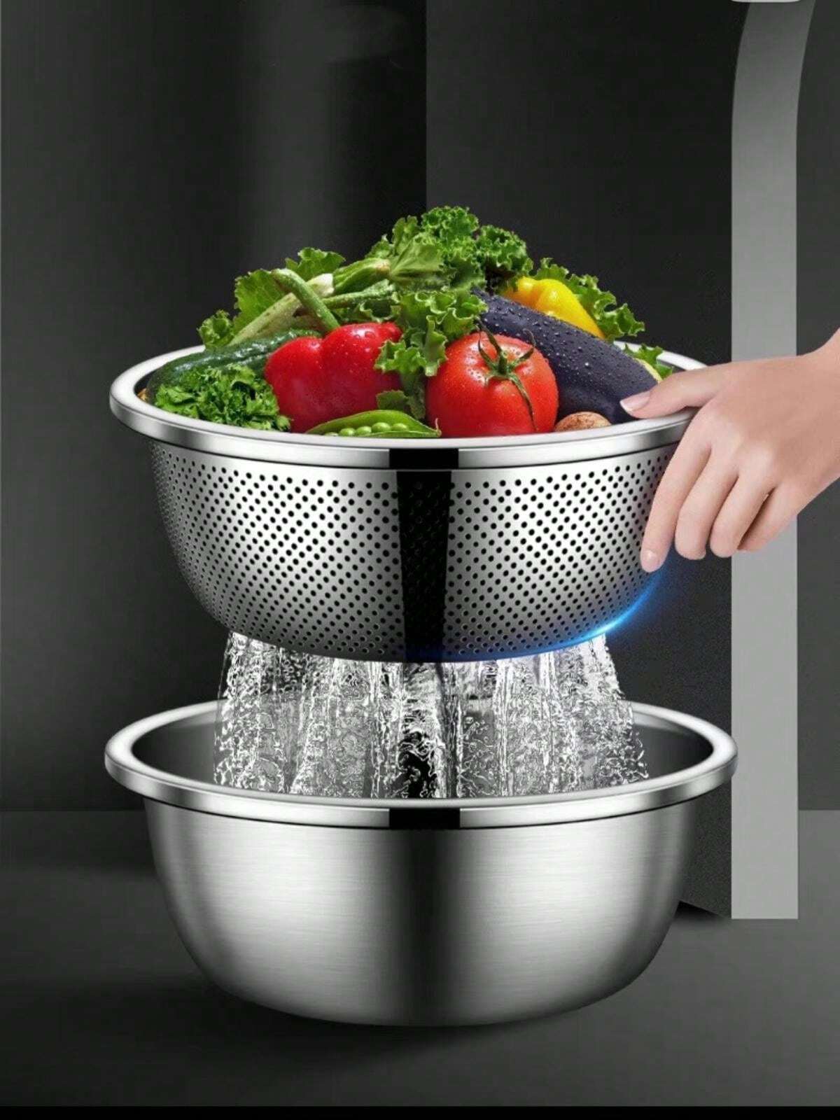 Stainless Steel Multifunctional Bowl + Drainer, For Washing Fruits And ...