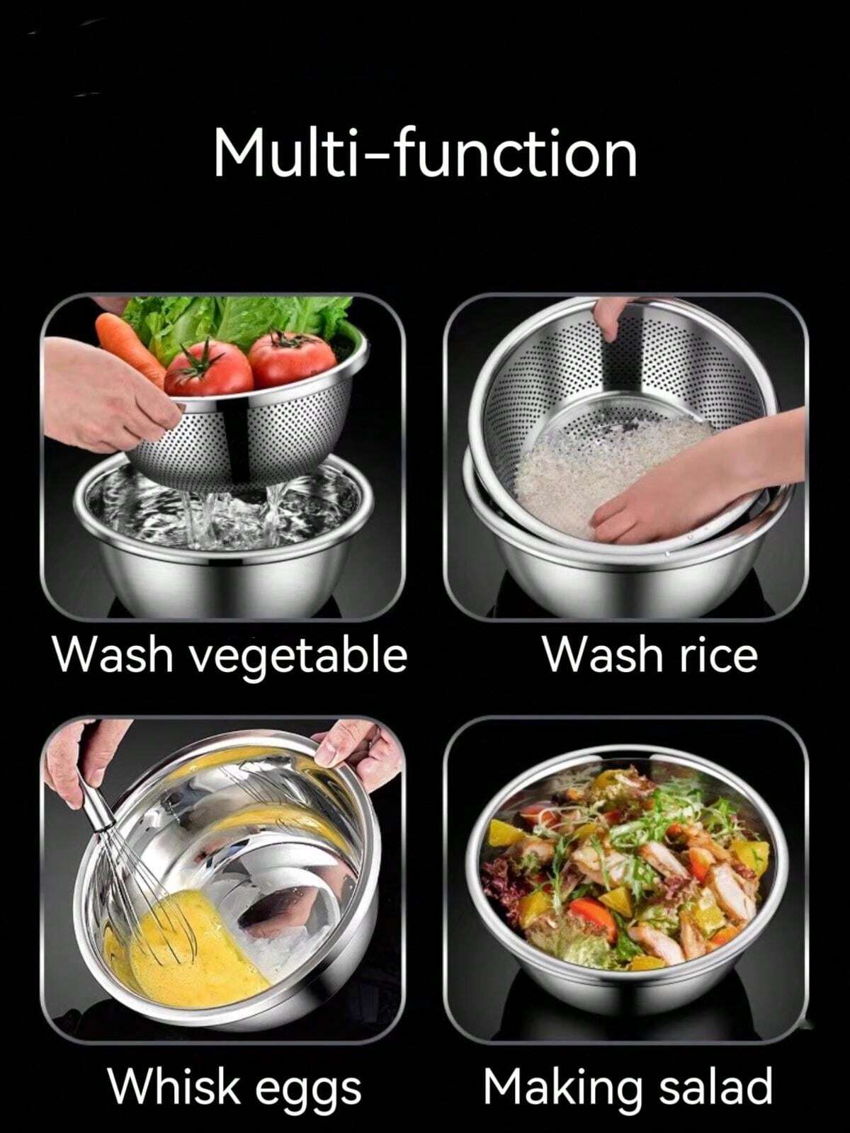 Stainless Steel Multifunctional Bowl + Drainer, For Washing Fruits And ...