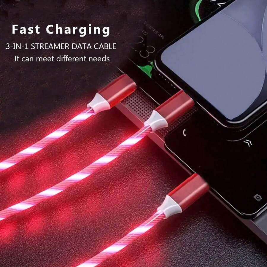 3-In-1 Fast Charging LED Flowing Light Charging Cable, TPE Charging ...