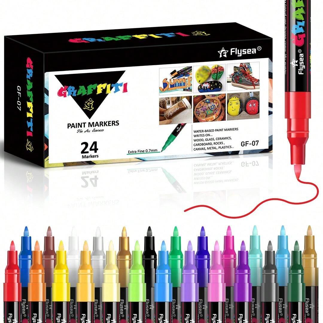 24 Colors Acrylic Graffiti Pens Premium Ultra-Fine For Artists ...