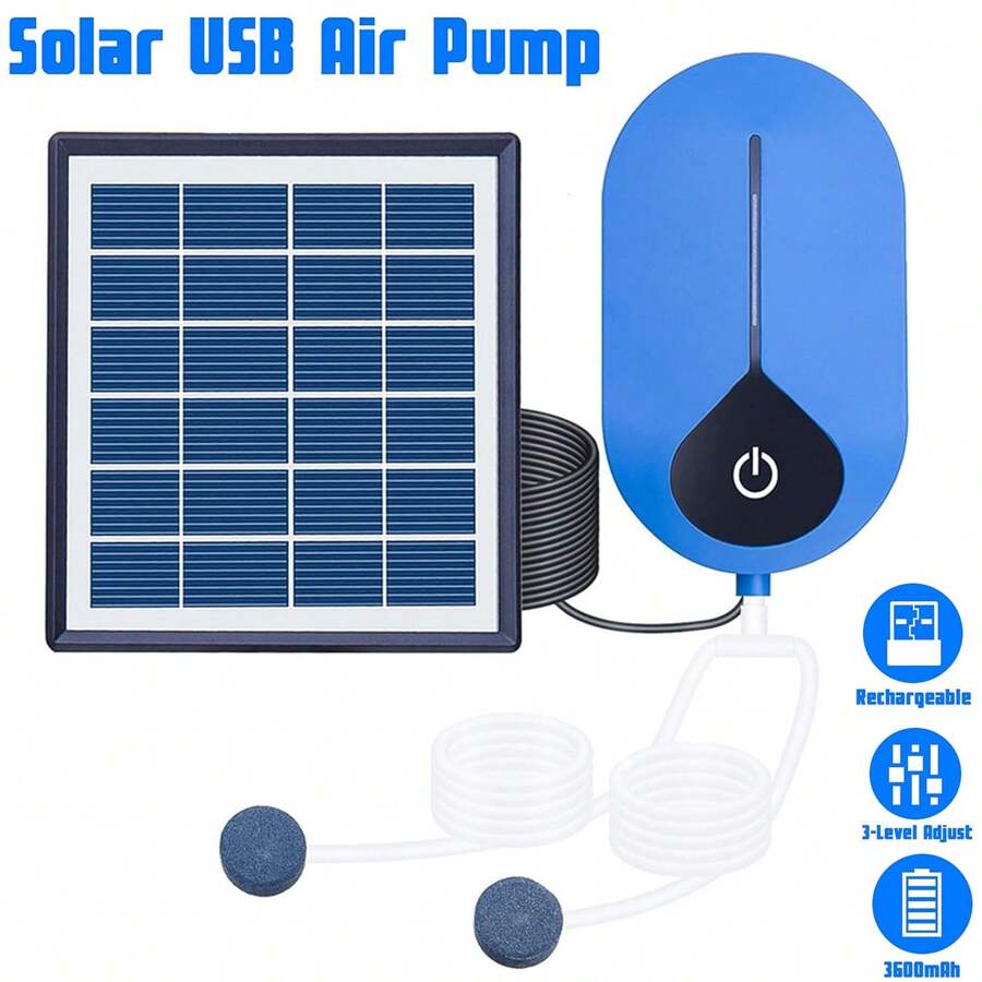 Solar Air Pump Kit USB Solar Rechargeable Aerator Water Oxygen Pump ...