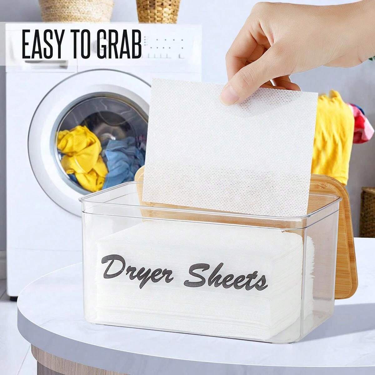 Clear Dryer Sheet Holder Container With Bamboo Lid For Laundry Room ...