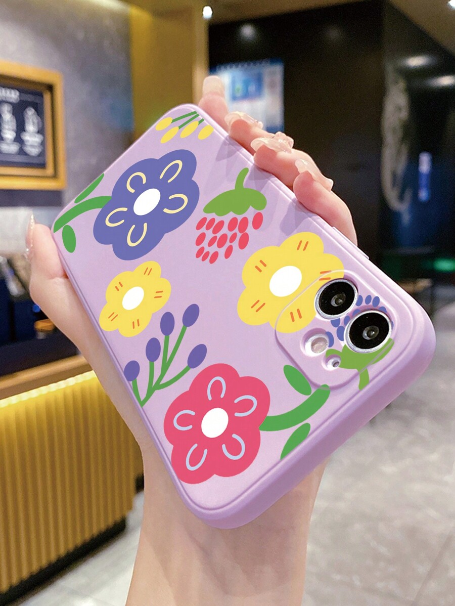 1pc Simple & Colorful Ins Style Purple & Yellow Flower Patterned Matte ...