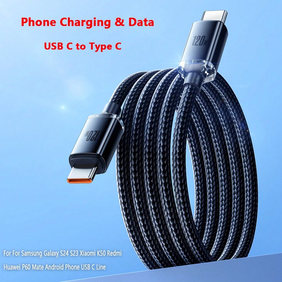 Dual-Port Type-C120W 6A Fast Charging Data Cable Nylon Braided ...