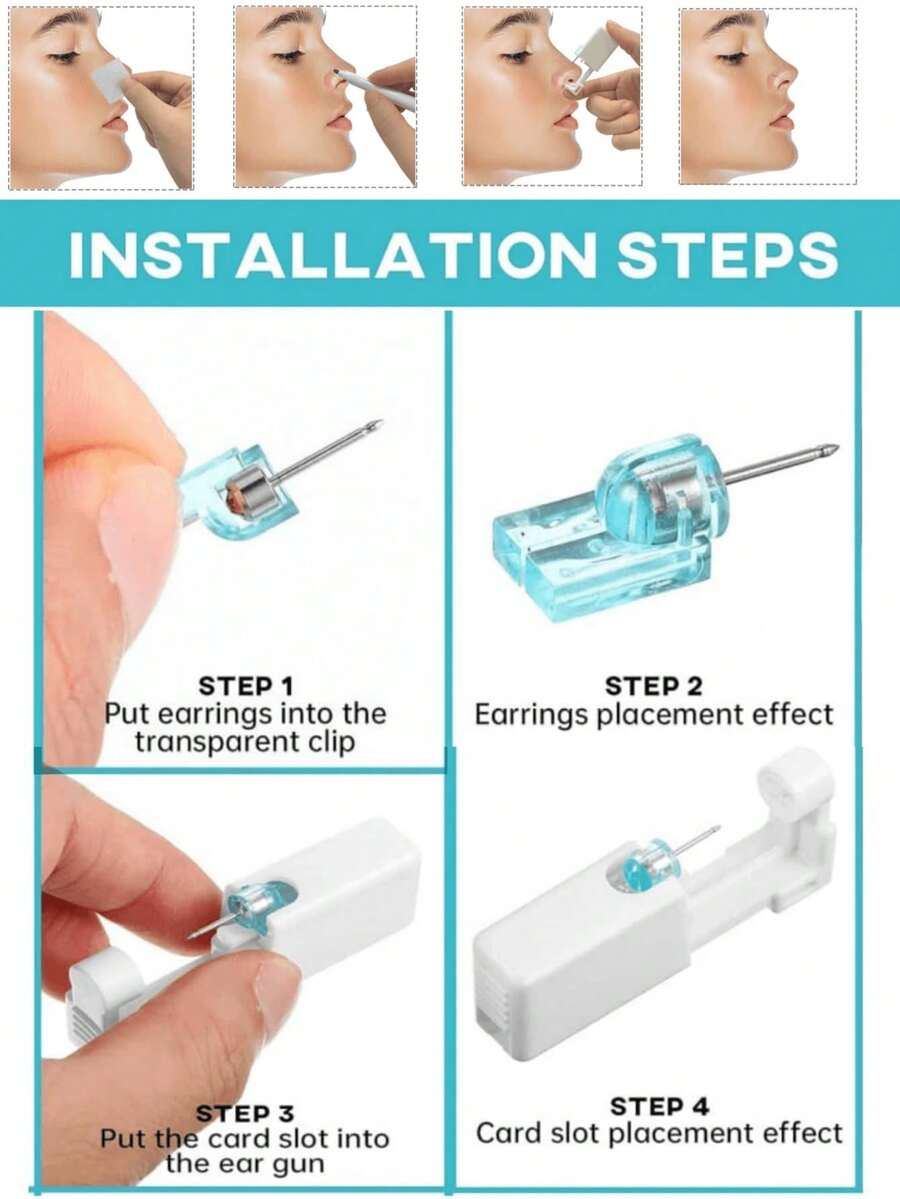 5pcs/Set Sterile Nasal Piercing Gun, Disposable Low-Pain Nose Piercing ...