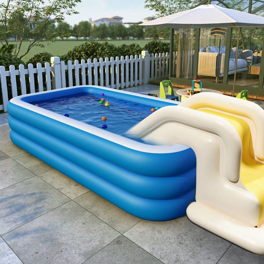 1pc Inflatable Swimming Pool With Slide, Large Size, Perfect For Yard ...