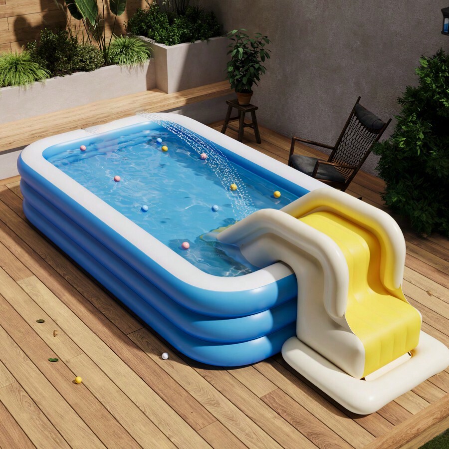 1pc Inflatable Swimming Pool With Slide, Large Size, Perfect For Yard ...