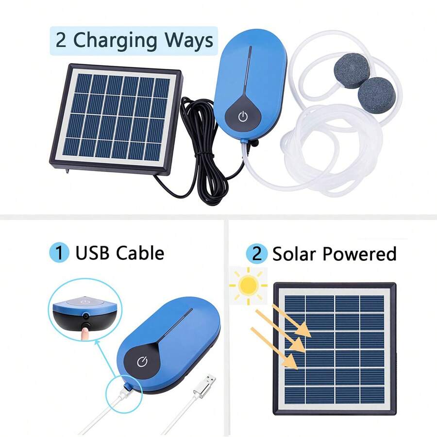 Solar Air Pump Kit USB Solar Rechargeable Aerator Water Oxygen Pump ...