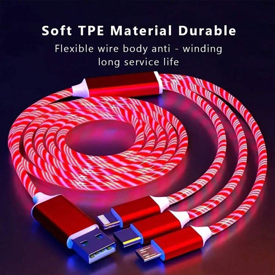 3-In-1 Fast Charging LED Flowing Light Charging Cable, TPE Charging ...