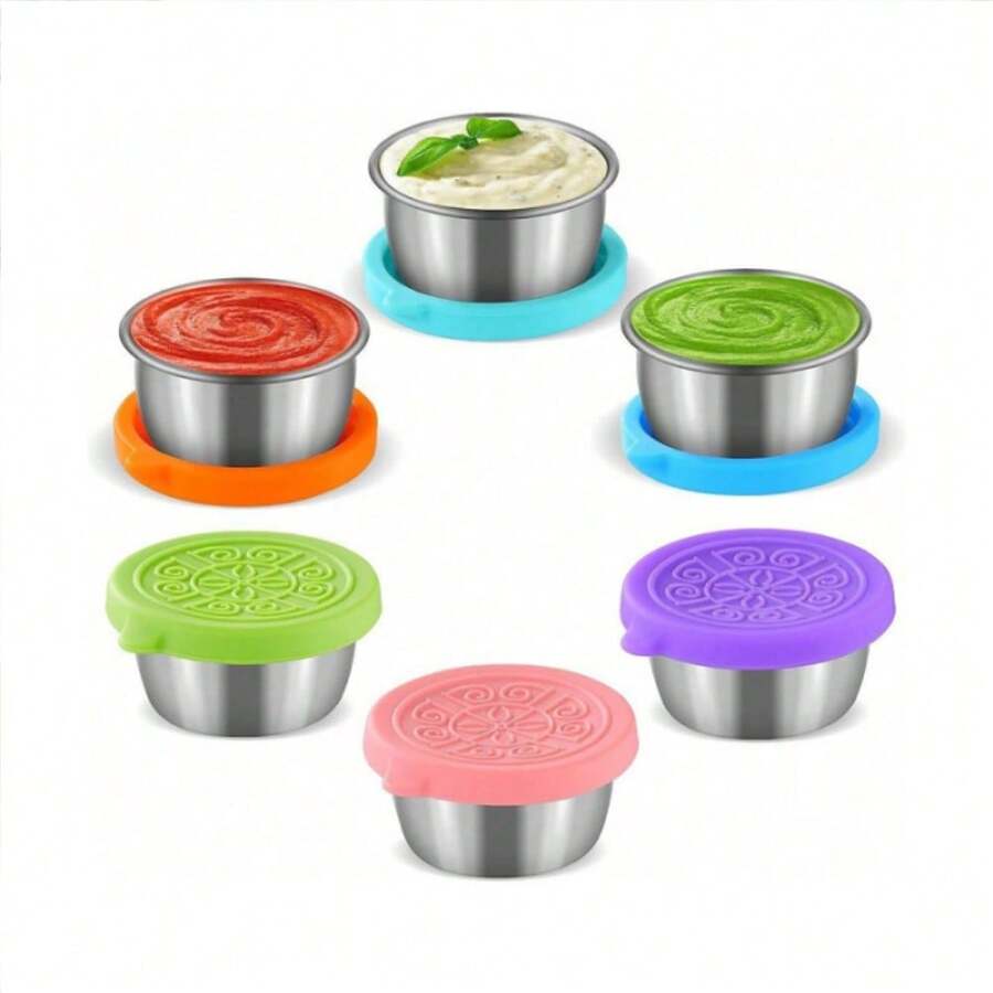 6pcs Stainless Steel Sauce Cups, Round Jam Bowls With Lid, Seasoning ...