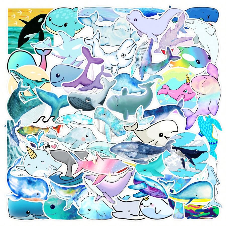 50pcs Cute Little Whale Stickers, Cartoon Graffiti Decoration Stickers ...