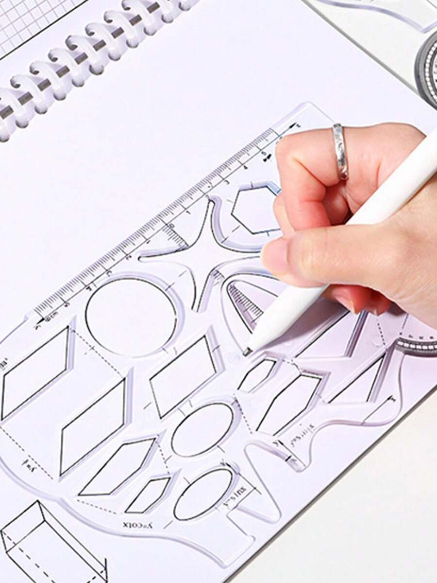 Transparent Multi-Functional Geometric Tool, Ruler And Drawing Stencil ...