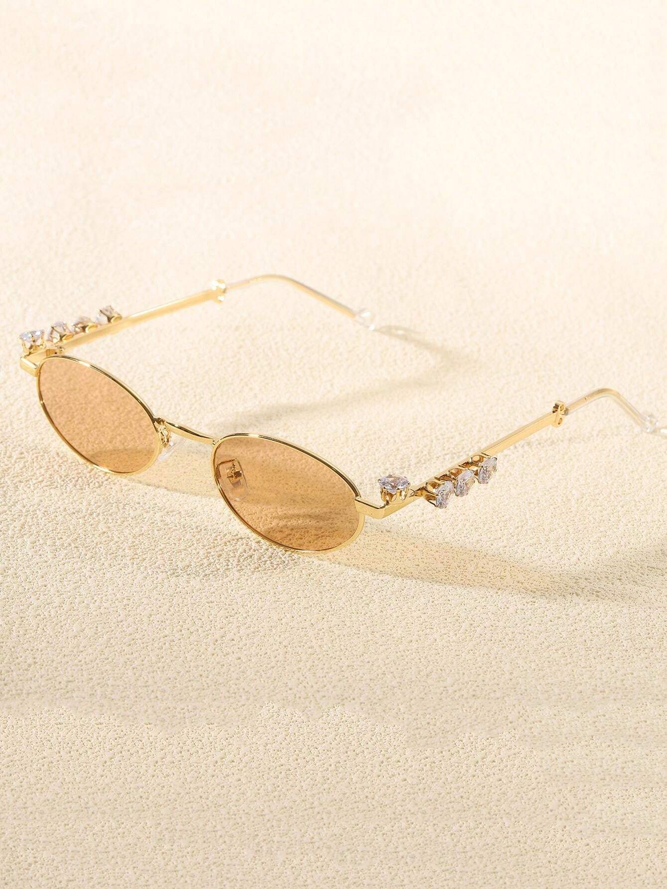 1pc Oval Metal Frame Rhinestone-Studded Small Eyeglasses, Y2K Style ...