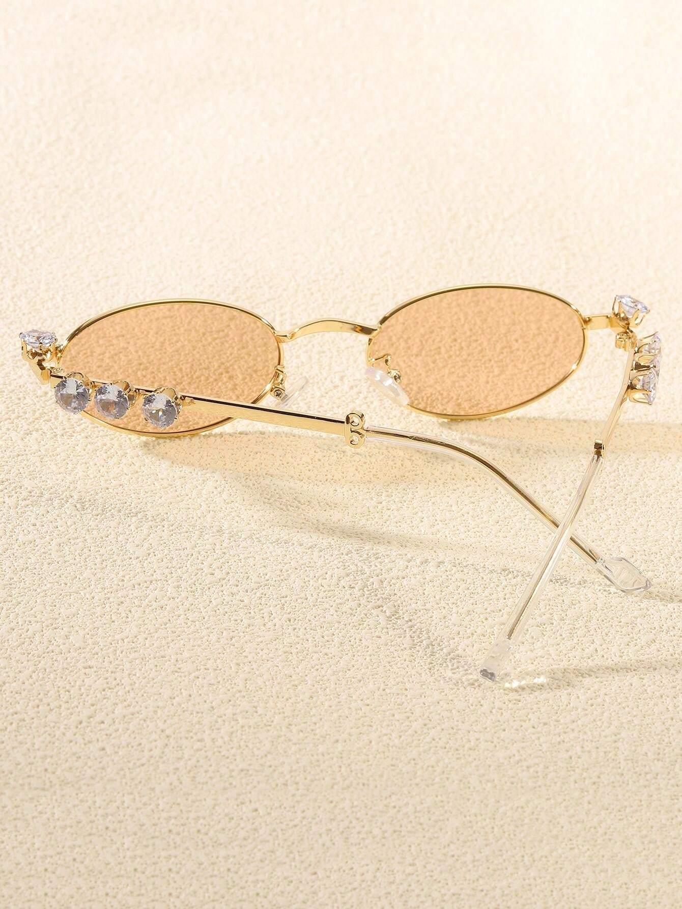 1pc Oval Metal Frame Rhinestone-Studded Small Eyeglasses, Y2K Style ...