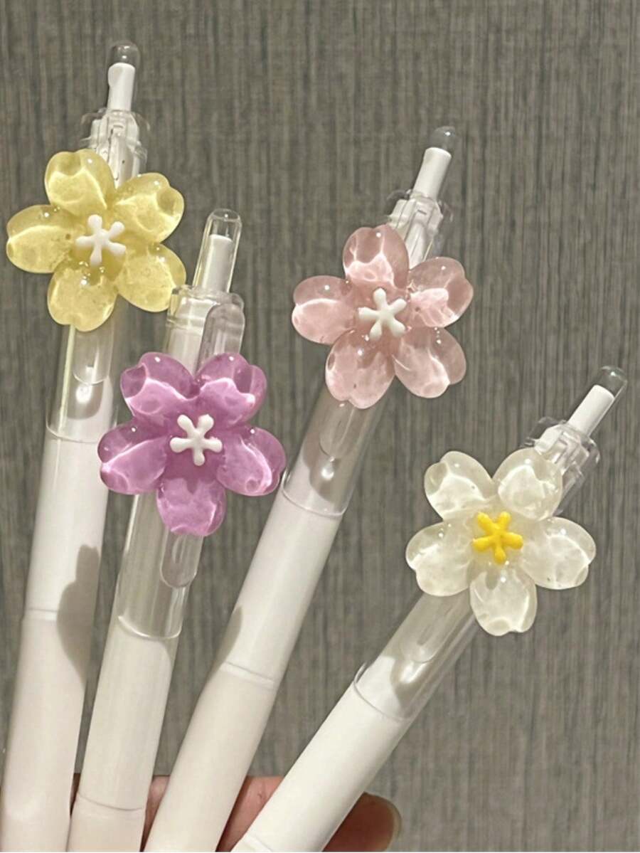8pcs Transparent Flower Neutral Pen With INS Style Stick-On Pen, High ...