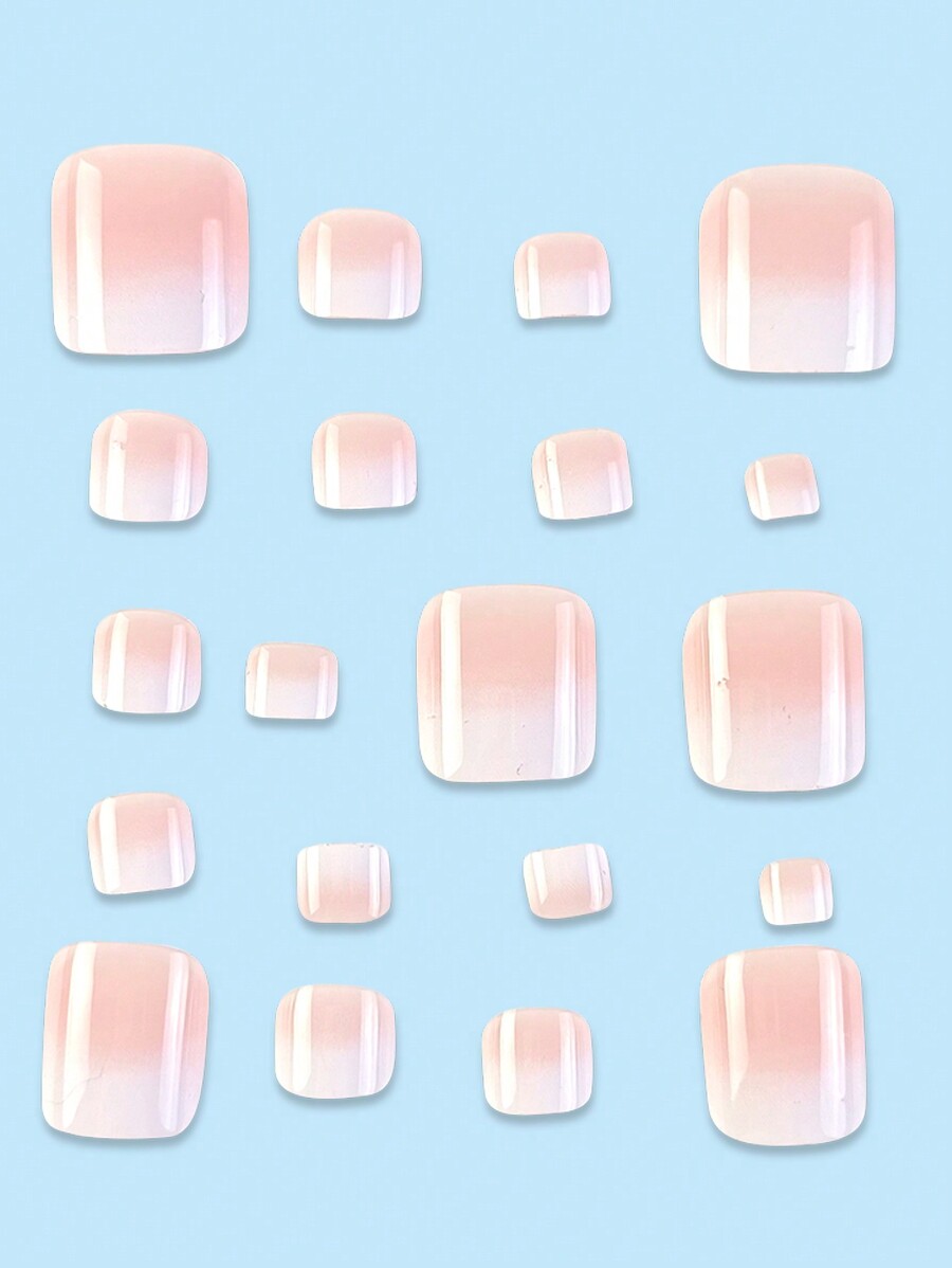 24 Pieces Of Short Square Toenails Simple Jelly Powder Gradient Design ...