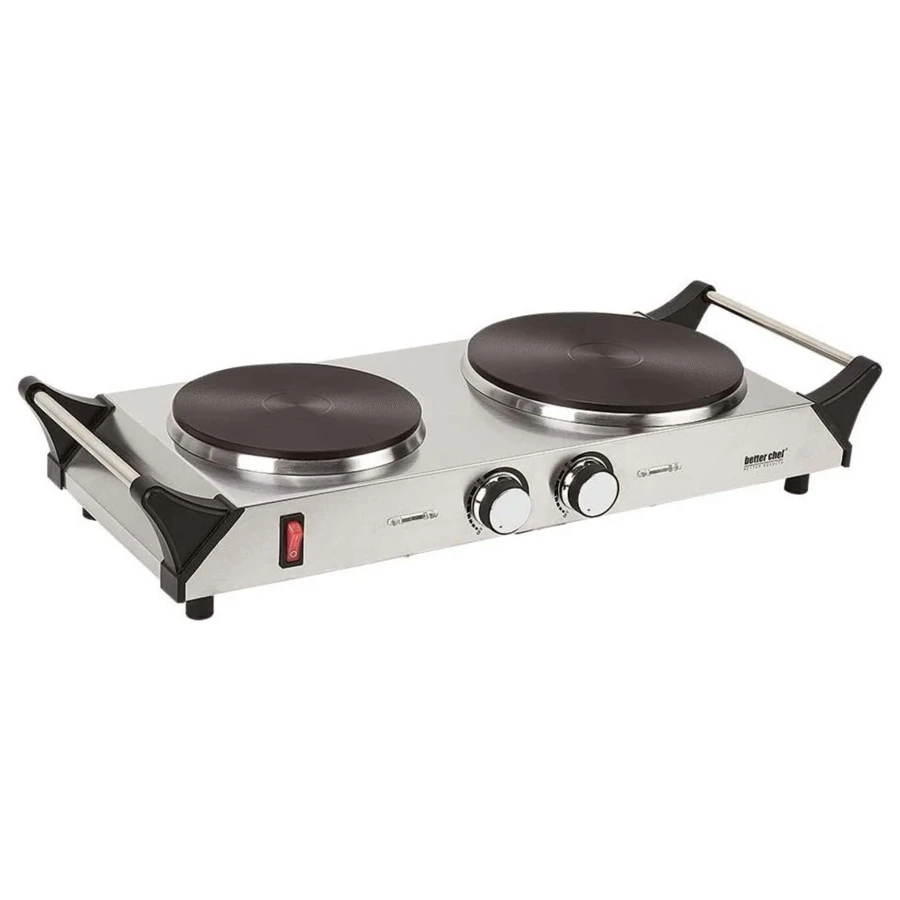 Stainless Steel Electric Solid Element Countertop Double Burner | SHEIN USA