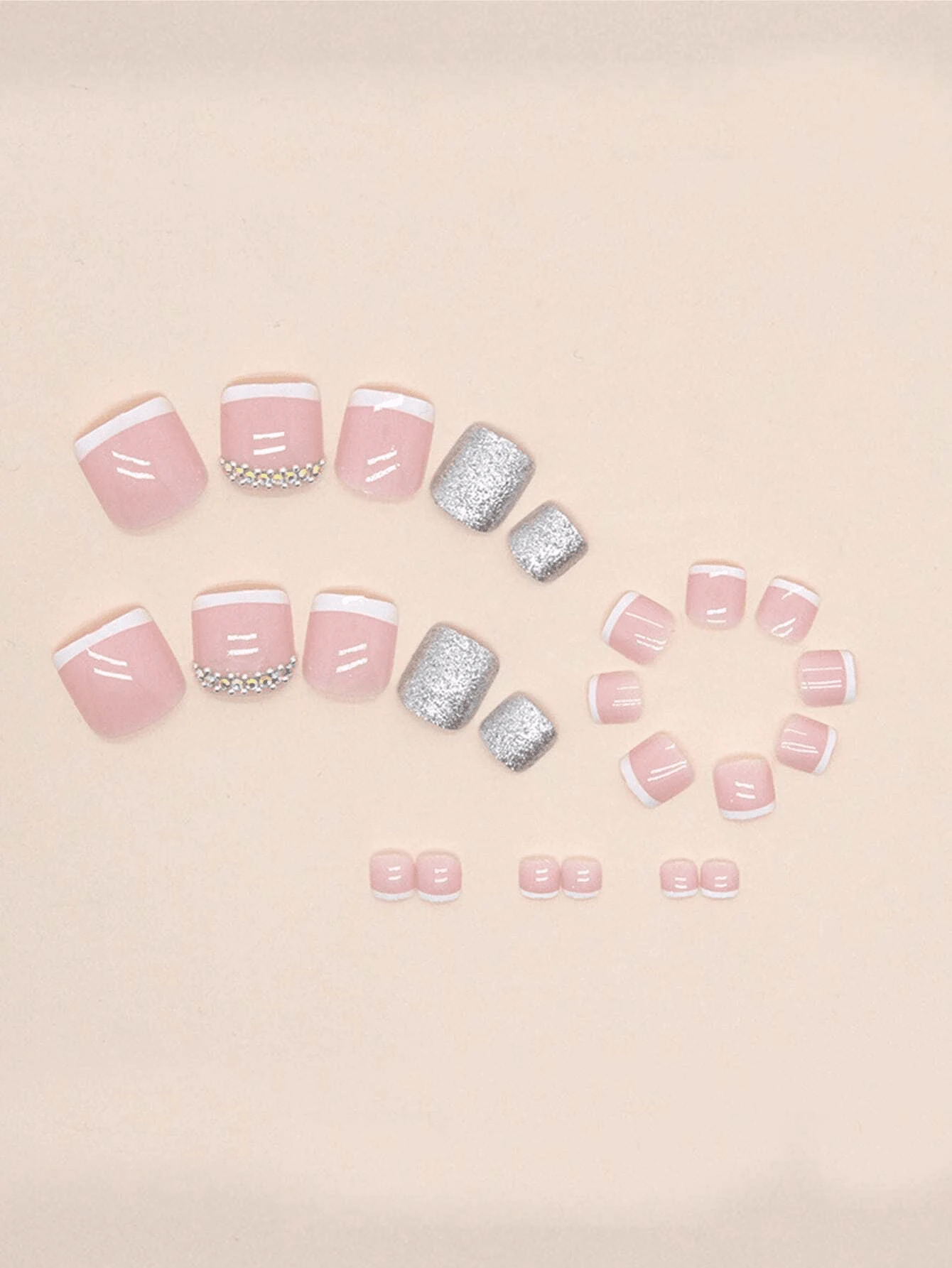 24 Short Coffin Shape Minimalistic Style Fake Toenails With 1 Nail File ...