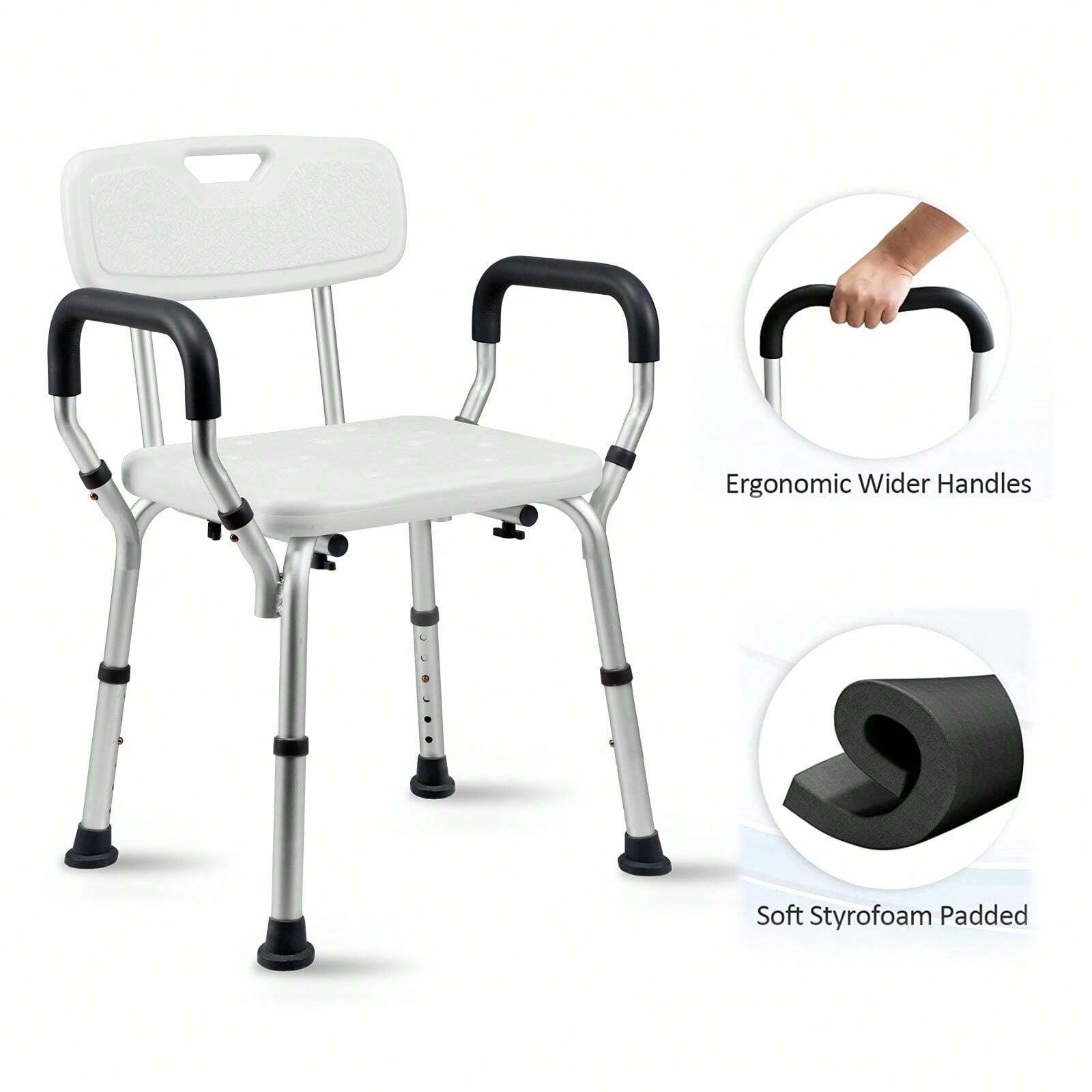 White Shower Chair For Indoor Use, Adjustable Lightweight Shower Bench ...