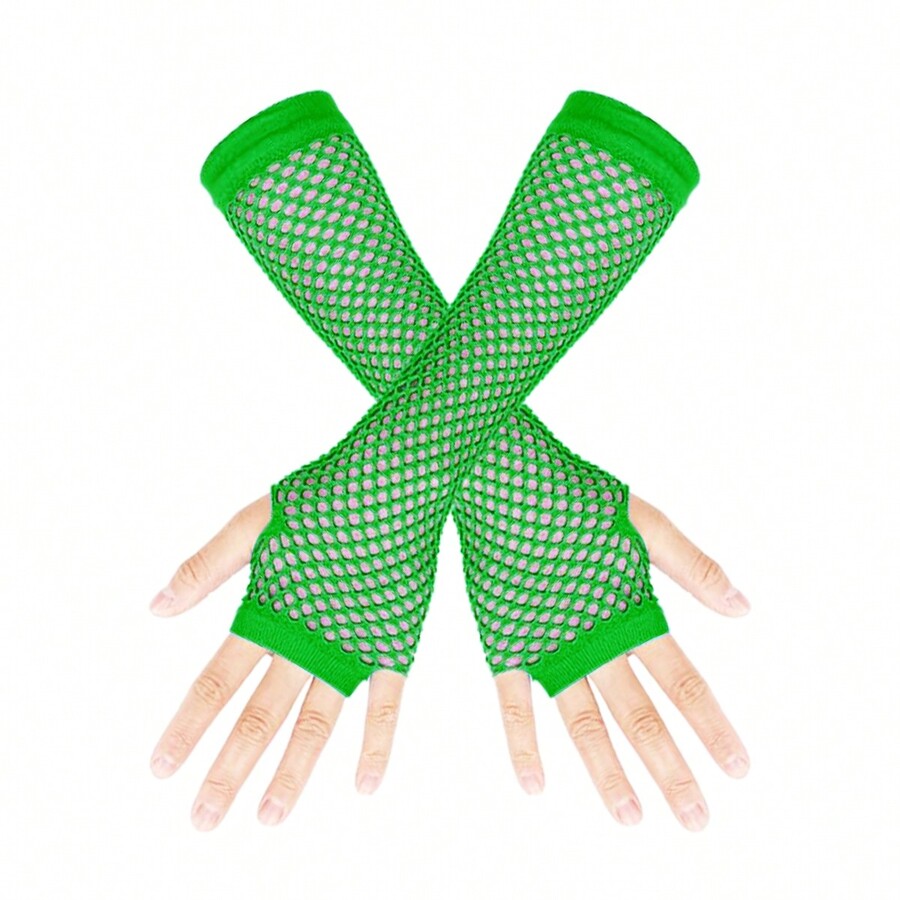 1pair 80s Style Fishnet Fingerless Gloves, Ideal For Women's Themed ...