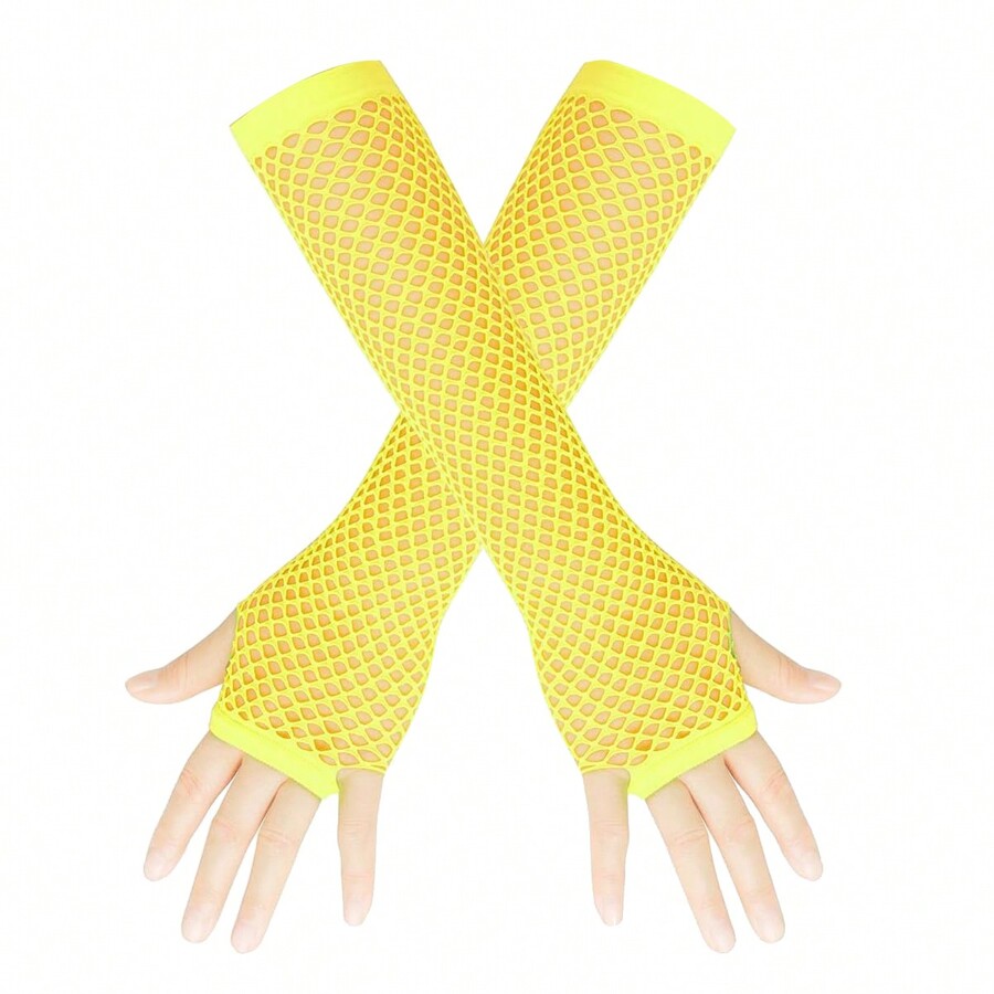 1pair 80s Style Fishnet Fingerless Gloves, Ideal For Women's Themed ...