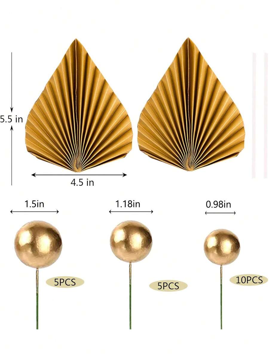 22 Pcs Gold Balls Cake Toppers,Gold Palm Leaves Cake Decorations, Foam ...