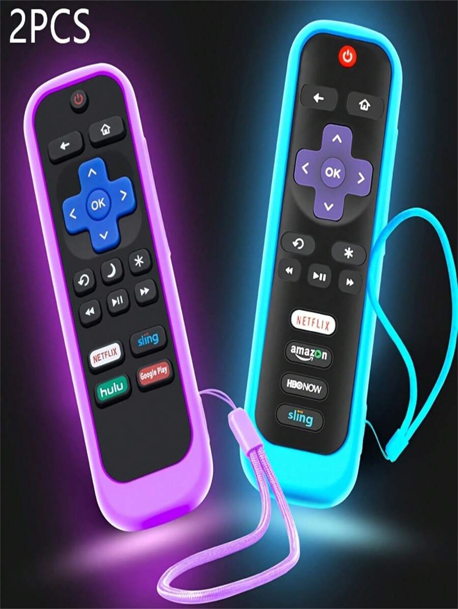 2pcs, Universal Silicone Remote Cover With Lanyard For Roku TV ...