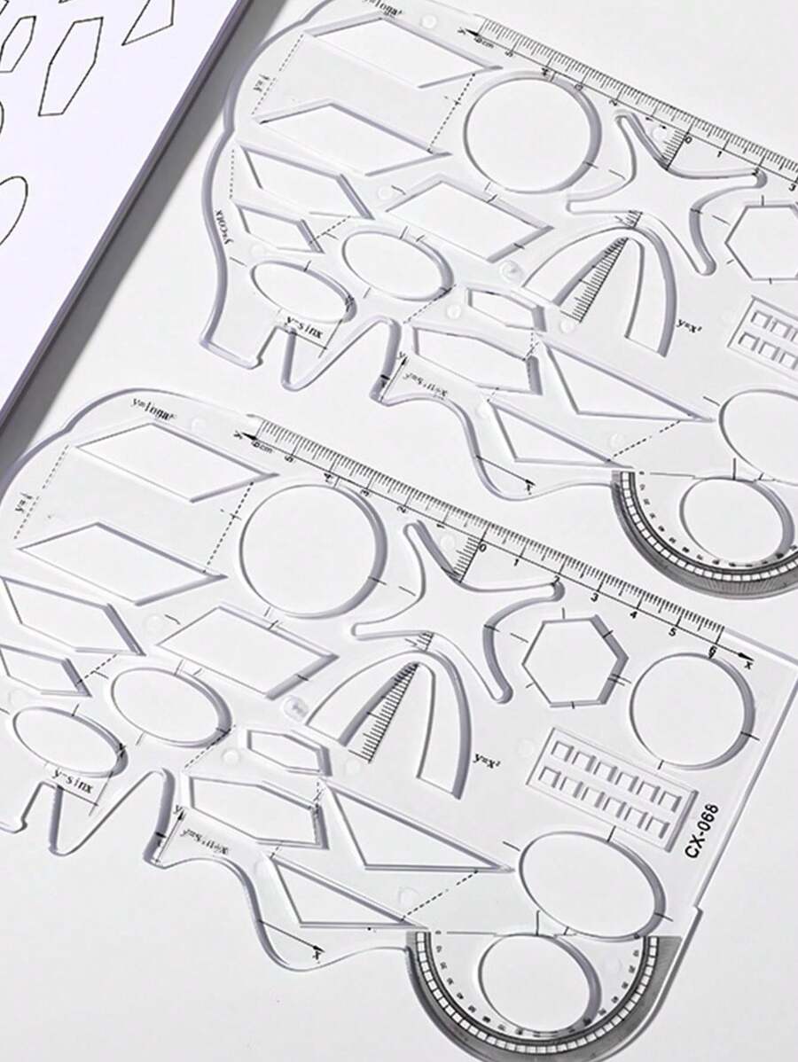 Transparent Multi-Functional Geometric Tool, Ruler And Drawing Stencil ...