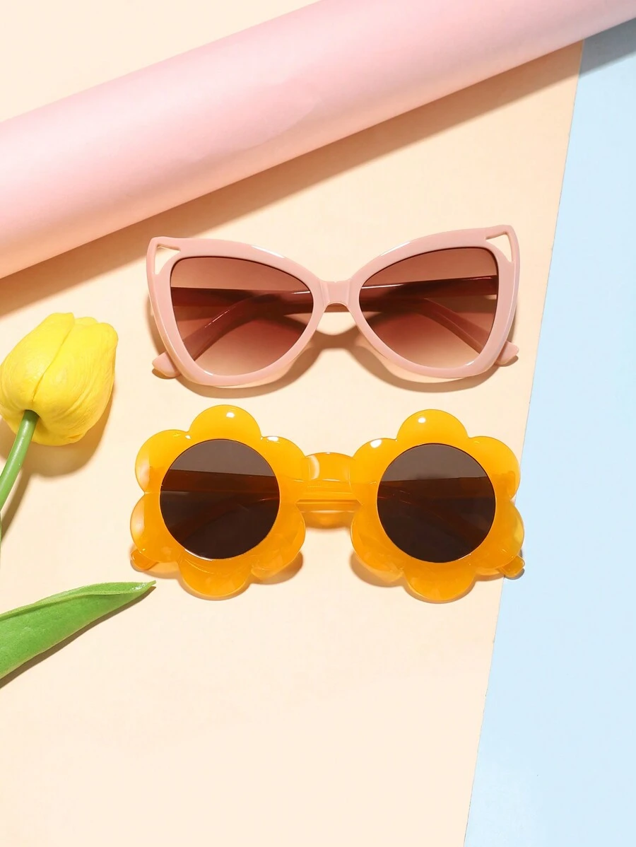 2 PCS Girls 4-8Y Cute Flower And Cat Ear Frames Trendy Fashion Eyewear ...