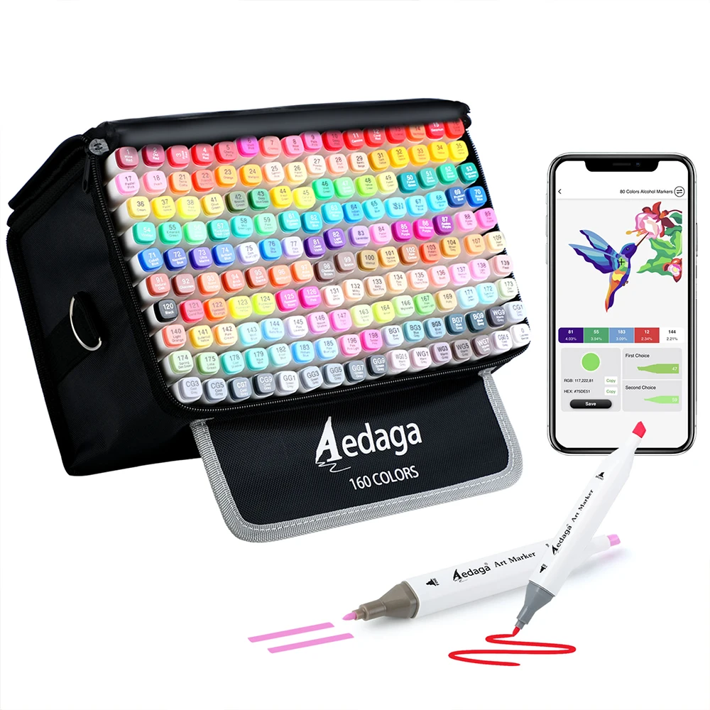 160 Colors Alcohol Markers With App For Artists Coloring, Dual Tips ...