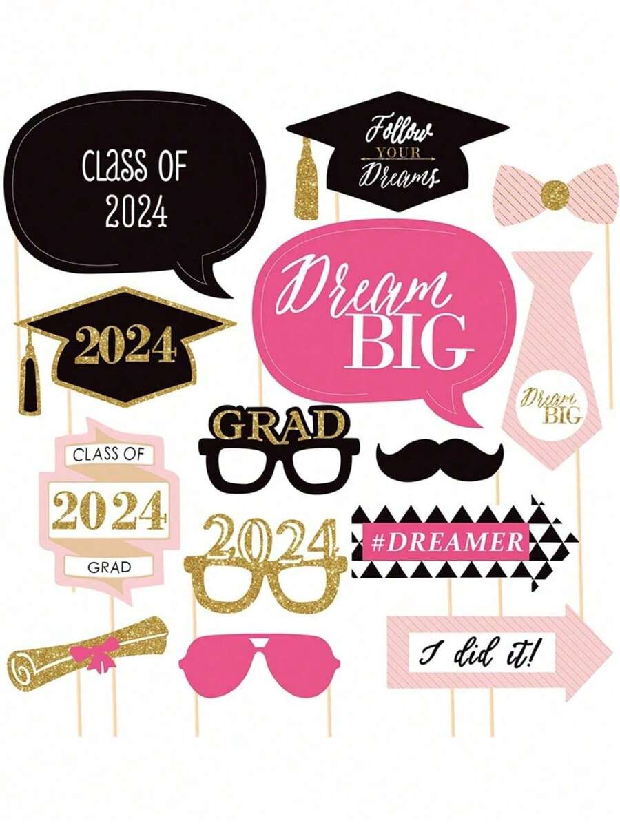 14 Pieces Class Of 2024 Graduation Party Photo Booth Props Kit ...