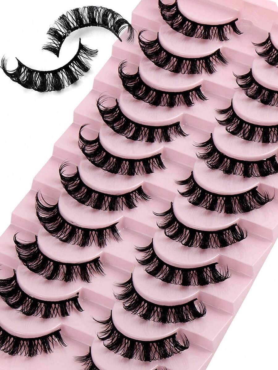 10 Pairs Russian Strip Lashes D Curl Fake Lashes Natural Look Fluffy ...