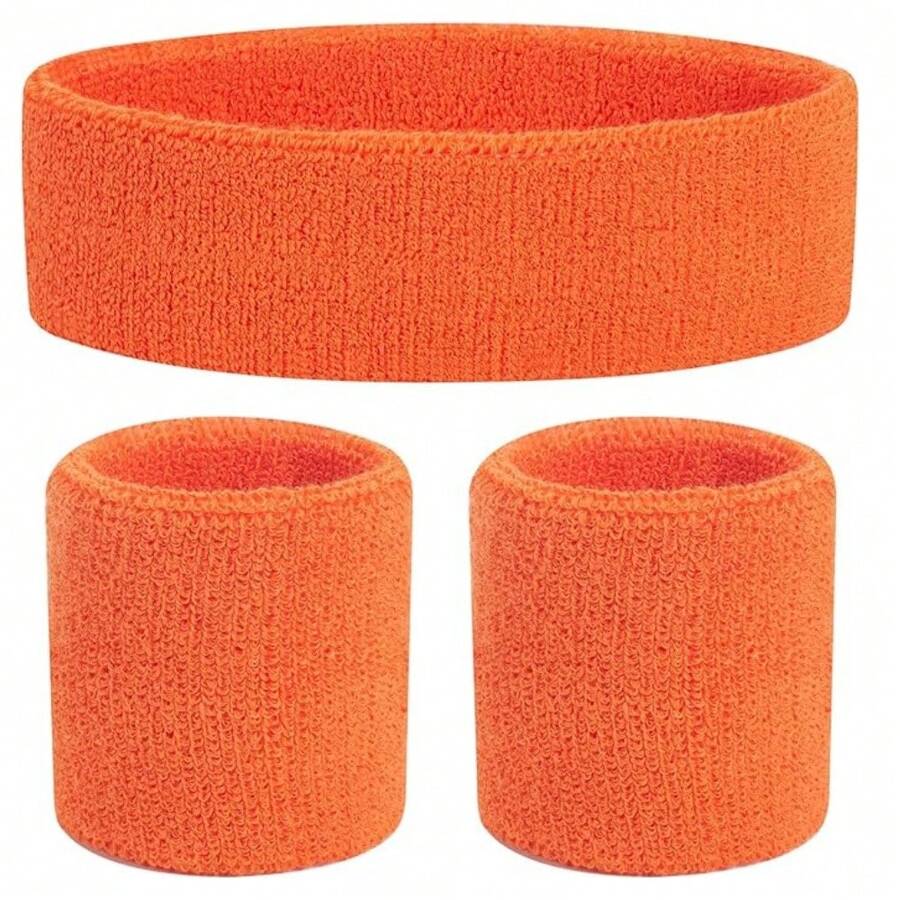 3pcs Neon Sports Sweatbands Set Includes 1 Headband 2 Wristbands Breathable Terry Cloth Athletic