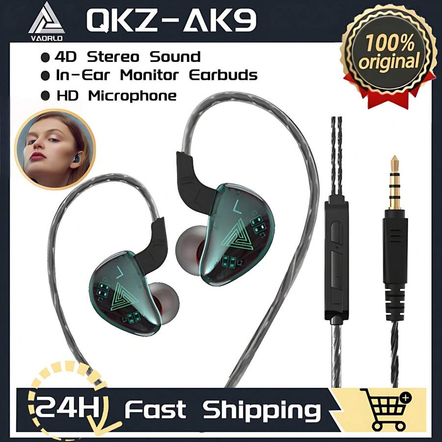 Original QKZ-AK9 Headset 4D Surround Sound Hifi Stereo Wired Headphone With HD Microphone In-Ear ...