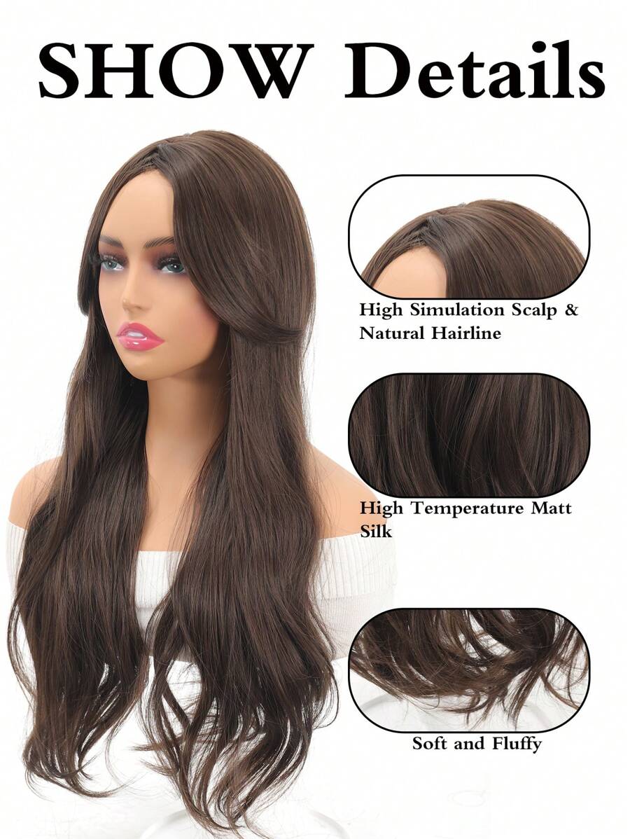 24 Inch S-Shaped Hair Seam Long Wavy Curly Synthetic Wig For Women ...