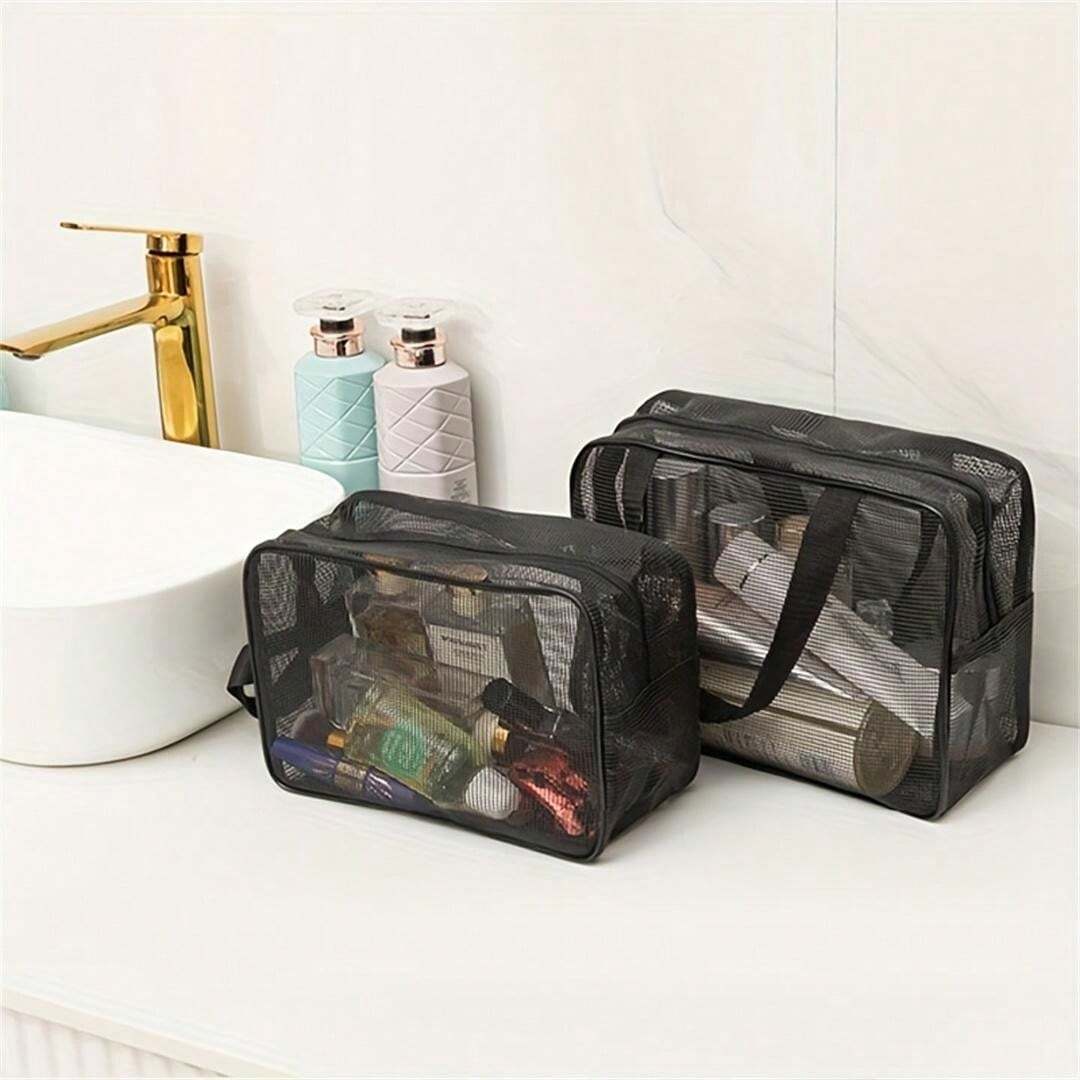 Mesh Toiletry Bag, Portable Washbasin Storage Cosmetic Bag, Black Leak ...