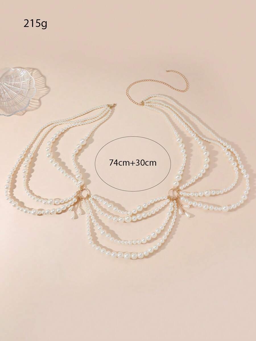 1pc New Handmade Pearl Beaded Multi-Layer Waist Chain For Women ...