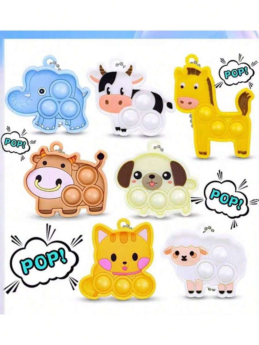 Animal Sheep Cat Dogs Pop Fidget Key Chain Push Bubble Poppers Sensory ...