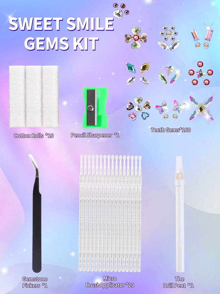 213 Pieces Tooth Gems DIY Teeth Crystal Flat Back Glass Gemstone Multi ...