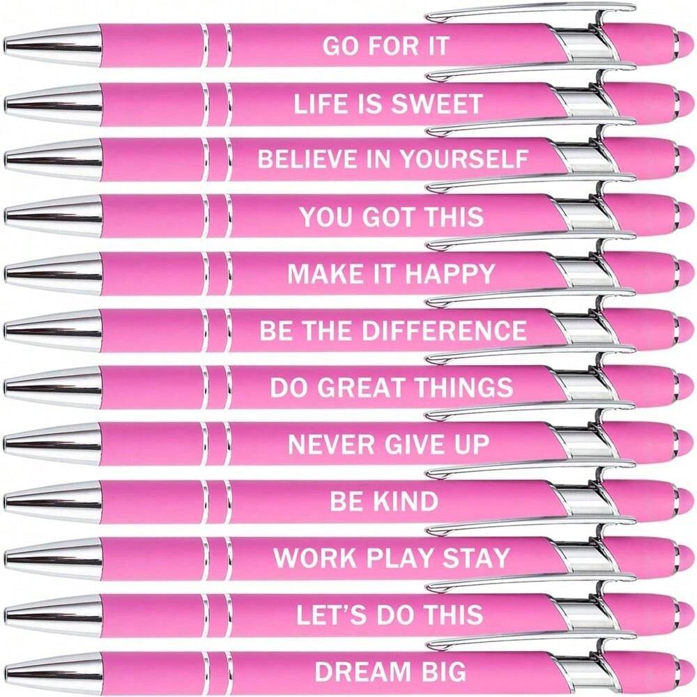 12pcs Pink Inspirational Quotes & Sarcastic Screen Touch Pen Ballpoint ...