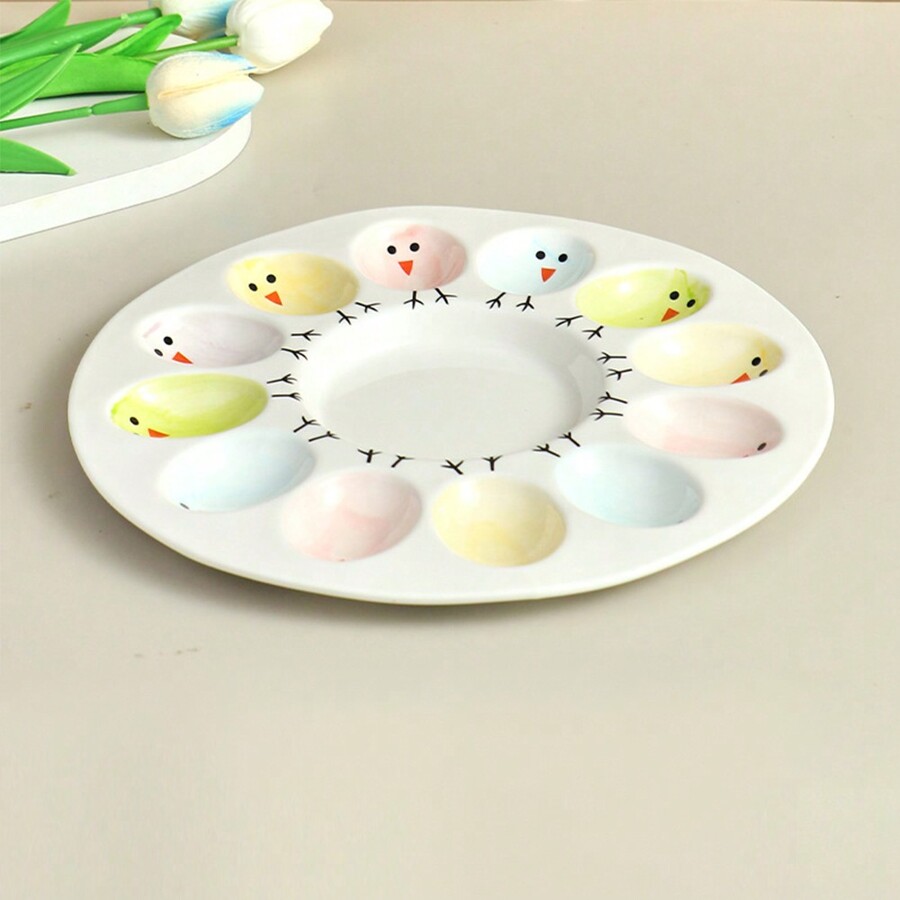 Ceramic Deviled Egg Platter, 12 Holes Round Deviled Egg Plates With ...