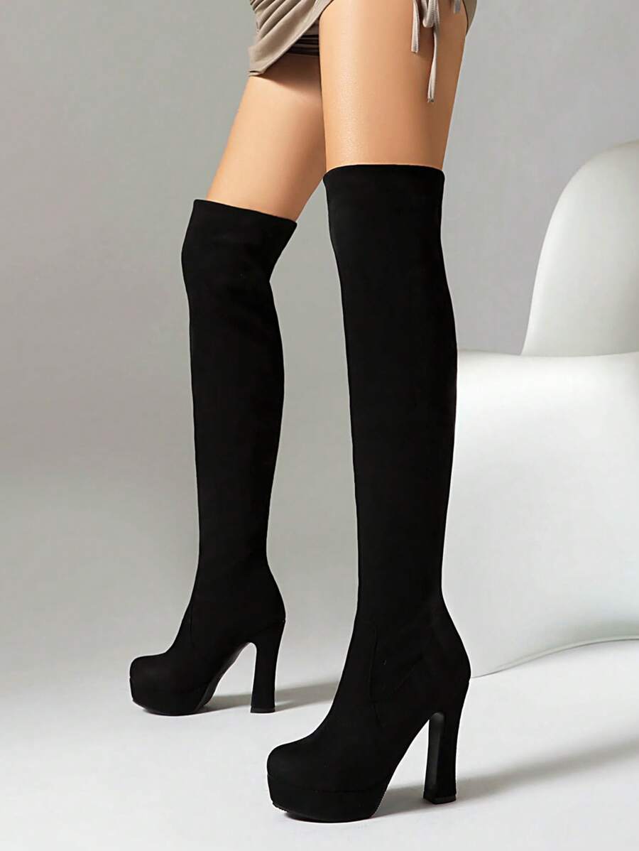 Bottes hautes imperméables à talon épais et plateforme pour femmes ...