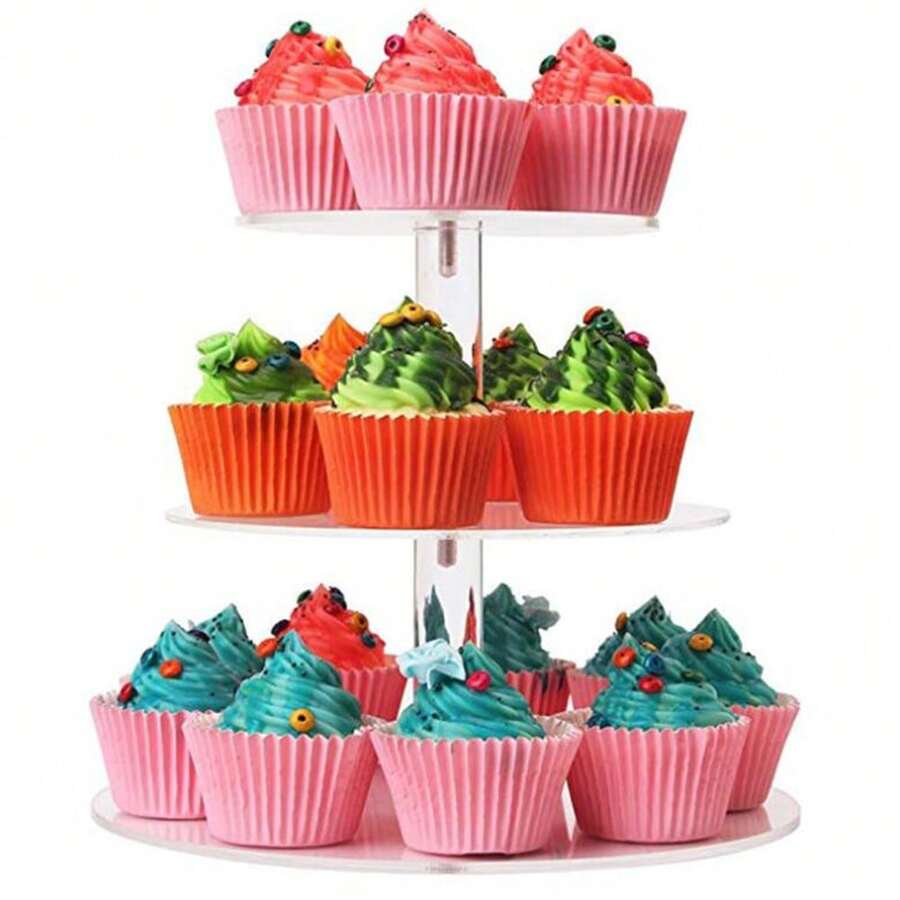 3 Tier Acrylic Cupcake Display Stand Transparent Detachable Dessert ...