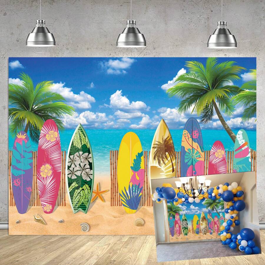 1pc 7x5FT Summer Surf Beach Theme Party Backdrop Surf Seaside Tropical ...