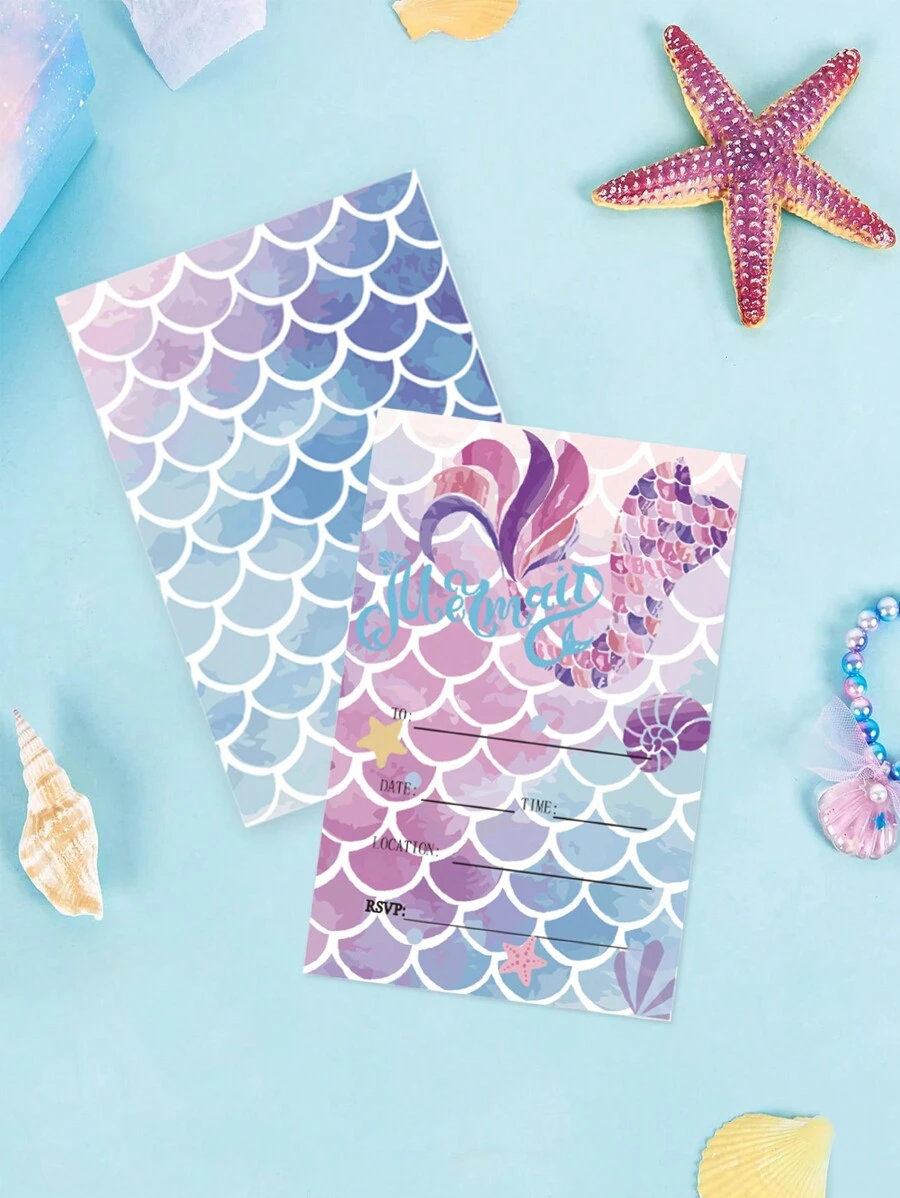 10pcs Mermaid Themed Party Invitation Cards, Summer Beach Invitations ...