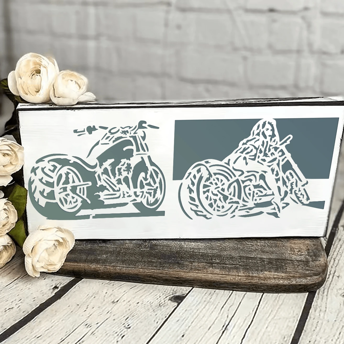 2 Pcs Of Motorcycle Theme Stencil, Motorcycle Hollowed-Out Spray Paint ...