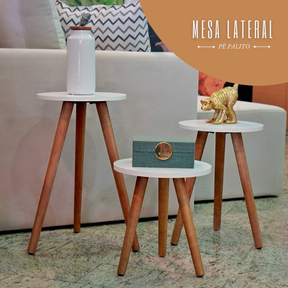 Trio Set Of Round Side Tables For Living Room With Retro Toothpick Legs ...